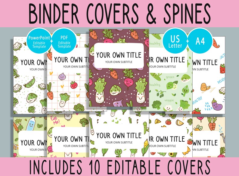 10 Editable Vegetable Binder Covers, Includes 1, 1.5, 2" Spines ...