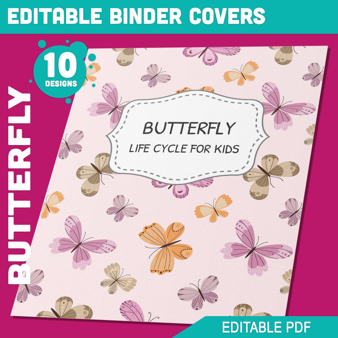 Colorful Butterflies Binder Cover, 10 Printable/editable Binder Covers ...