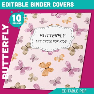 Colorful Butterflies Binder Cover, 10 Printable/editable Binder Covers ...
