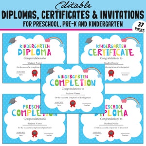 37 Editable Pre-k, Preschool, and Kindergarten Diplomas, Certificates ...