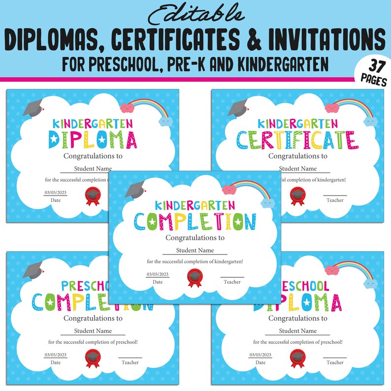 37 Editable Pre-k, Preschool, and Kindergarten Diplomas, Certificates ...