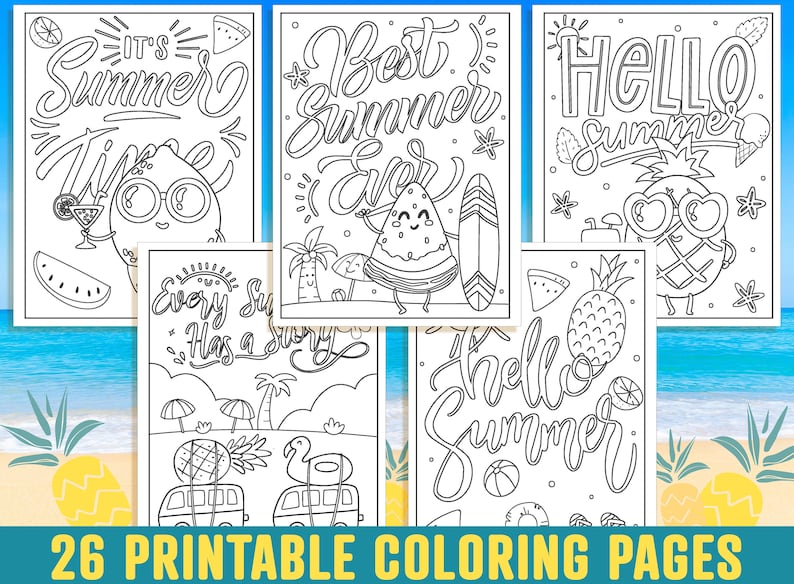 Summer Coloring Pages 26 Printable Summer Holiday Coloring - Etsy