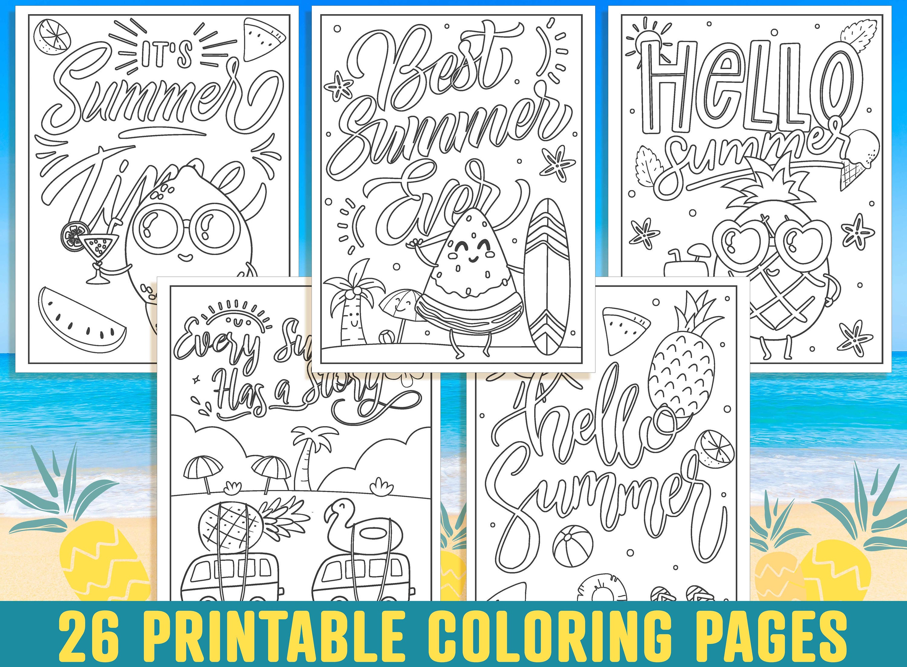 Summer Coloring Pages 26 Printable Summer Holiday Coloring - Etsy