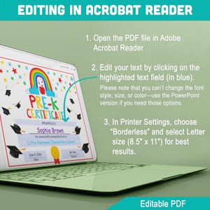 Editable Pre-k Certificate Template: Customizable Letter Size Pdf ...