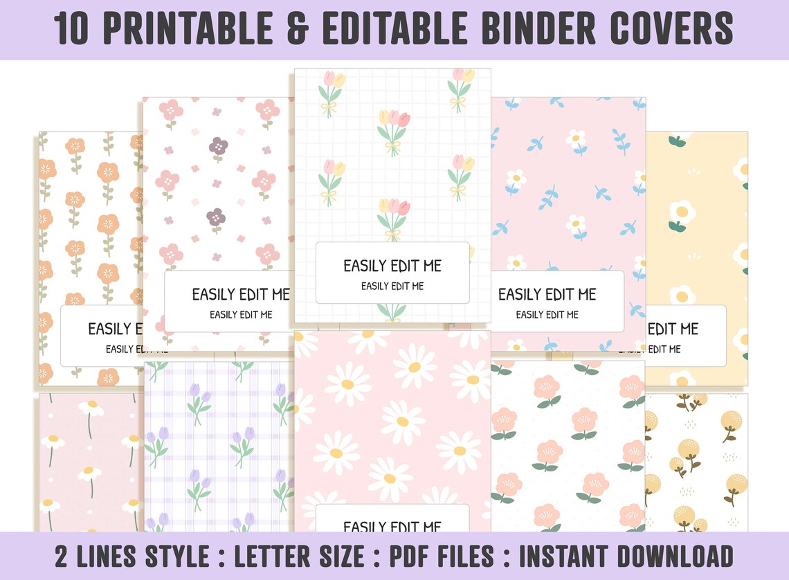 Flower Binder Cover 10 Coversspines Binder Cover Printable | Etsy