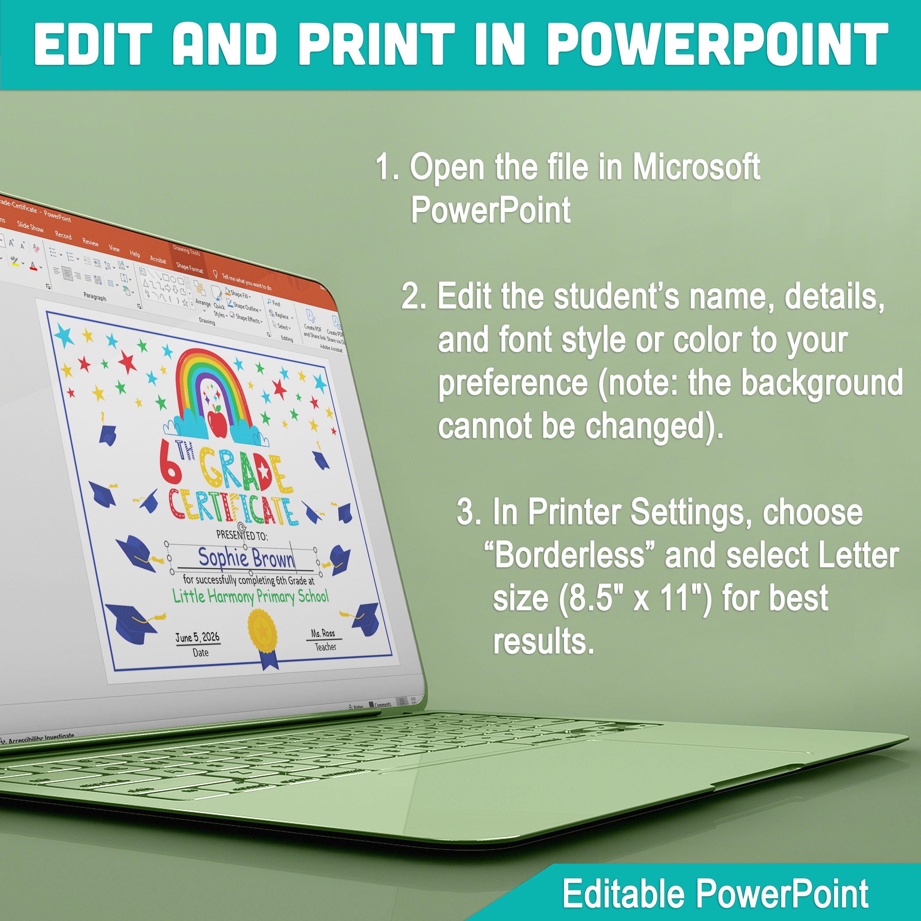 Editable 6th Grade Certificate Template: Customizable PDF & Powerpoint ...