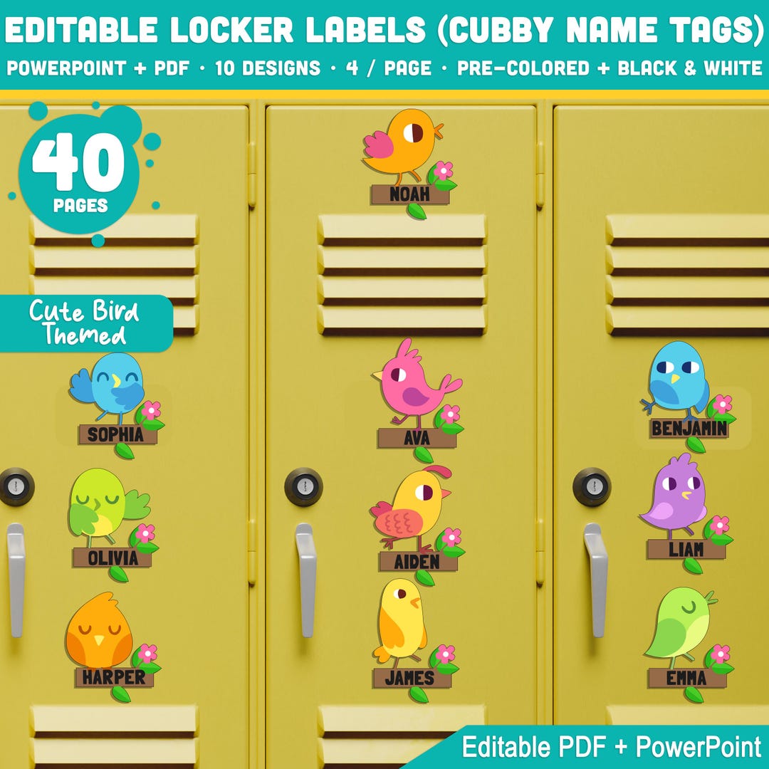Cute Bird Themed Editable Locker Labels (cubby Name Tags), 10 Designs ...