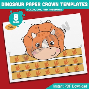 Dinosaur Paper Crown Templates – Printable Headband and Hat Craft for ...