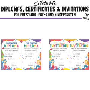 Editable Kindergarten Graduation Invitations, Pre-k and Preschool ...