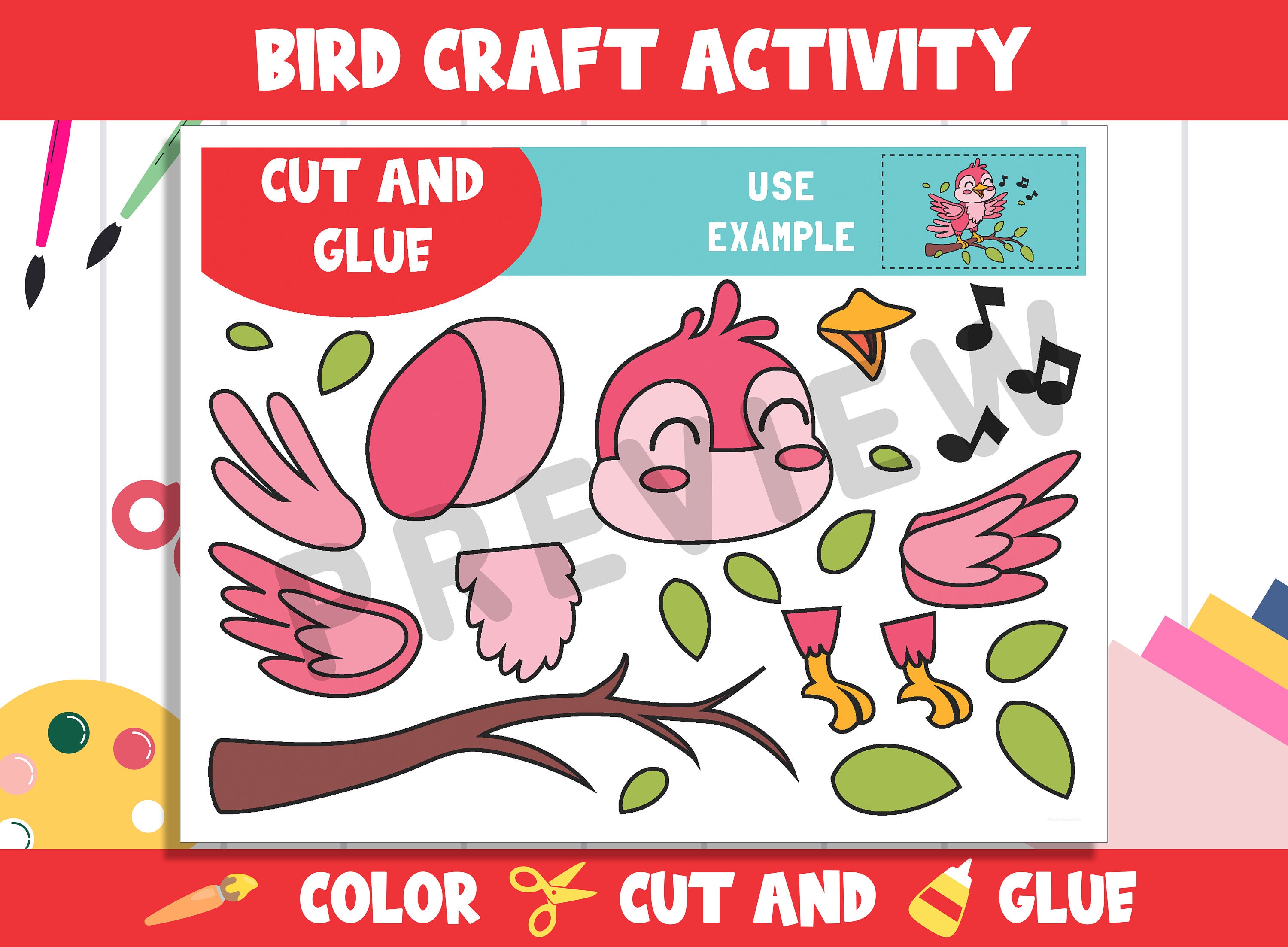 Cute Bird Craft Activity - Color, Cut, and Glue for Prek to 2nd Grade ...