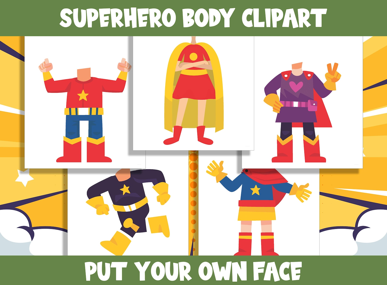 Superhero Body Clipart for Kids prek to 6th Grade, 20 Pages, PDF File ...
