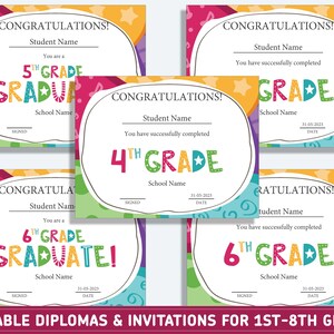 Editable First Grade Award Certificates, 1st to 8th Grade Diploma ...