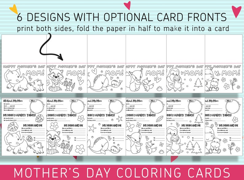 Color Your Love for Mom: Printable Mother's Day Coloring Cards, 6 ...