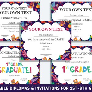Editable 4th Grade Certificate, 1st to 8th Grade Diploma, Certificate ...