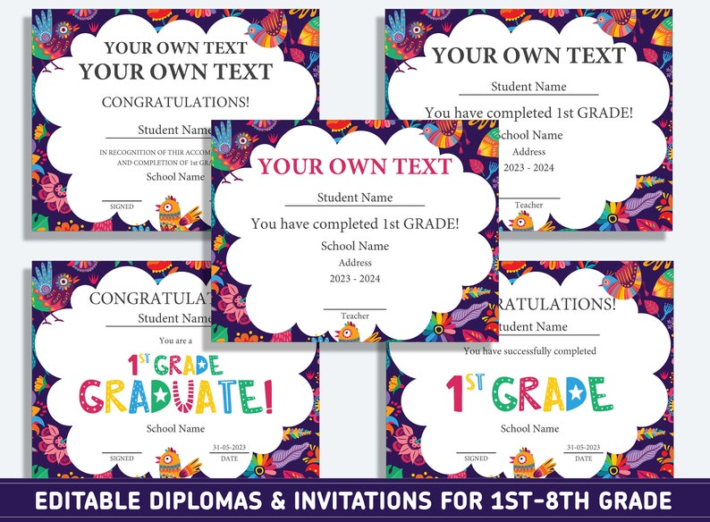 Editable 4th Grade Certificate, 1st to 8th Grade Diploma, Certificate ...
