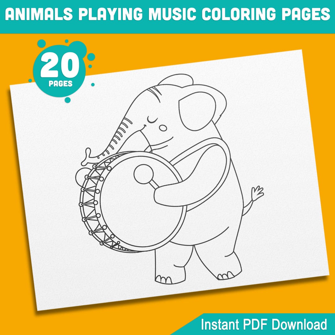 20 Melodious Animals Playing Music Coloring Pages – High-resolution PDF ...