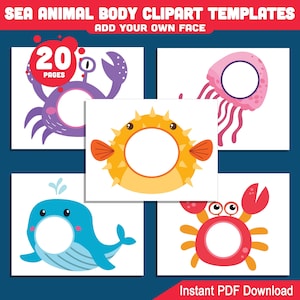 Sealife Body Clipart Templates: Add Your Photo Face 20 Printable Ocean ...