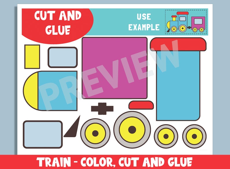 Train Craft Activity Color, Cut, and Glue for Prek to 2nd Grade, PDF ...