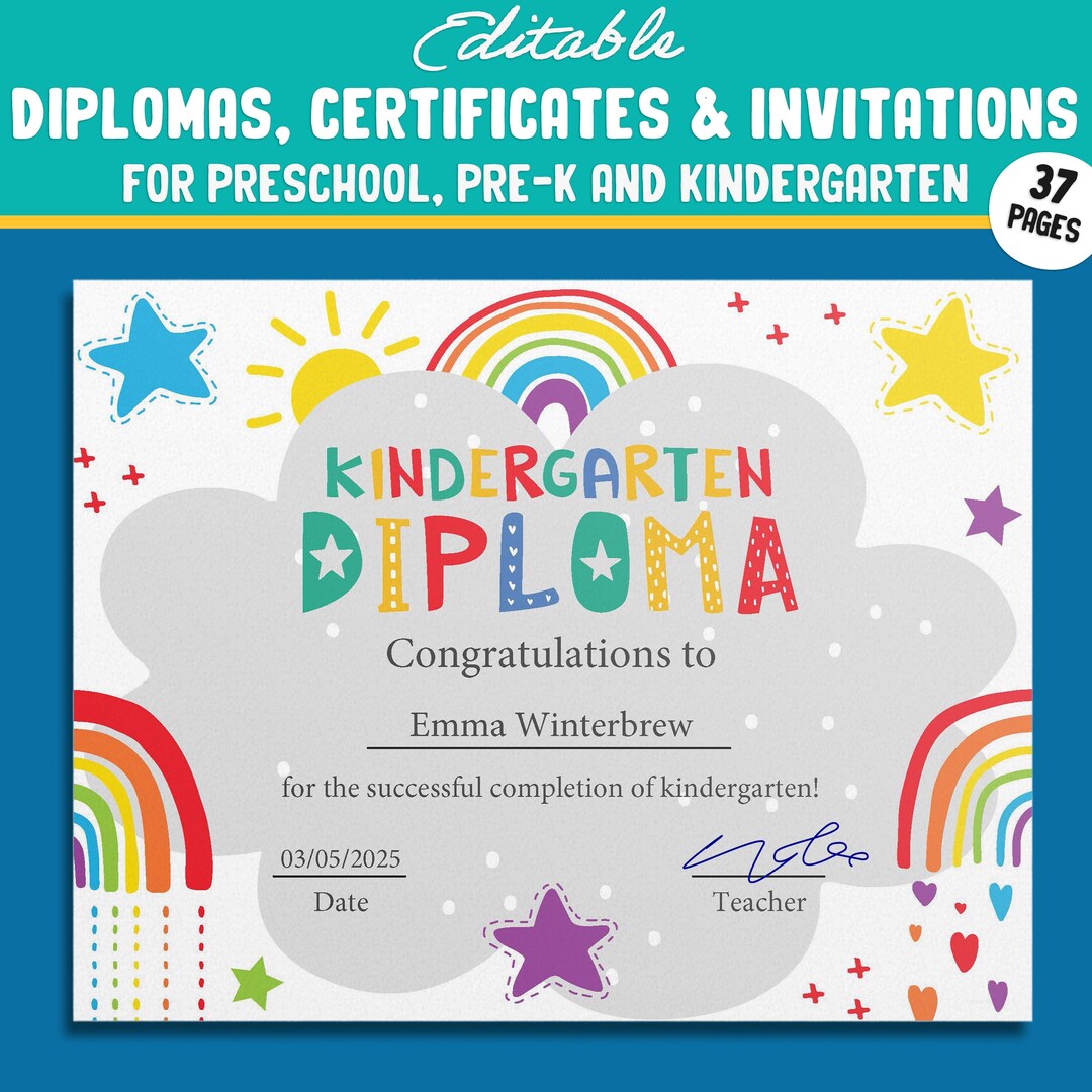37 Editable Printable Pre-k, Kindergarten, and Preschool Diplomas ...