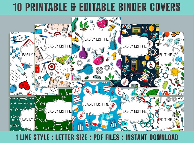 Science Pattern Binder Cover, 10 Printable & Editable Binder Covers ...