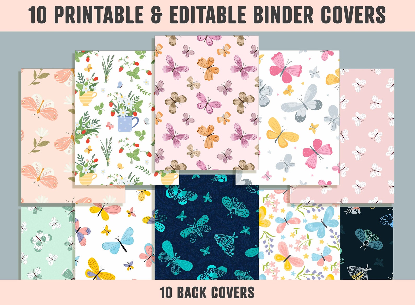 Colorful Butterflies Binder Cover 10 Printable/editable - Etsy