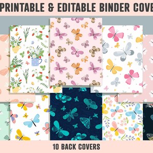Colorful Butterflies Binder Cover, 10 Printable/editable Binder Covers ...