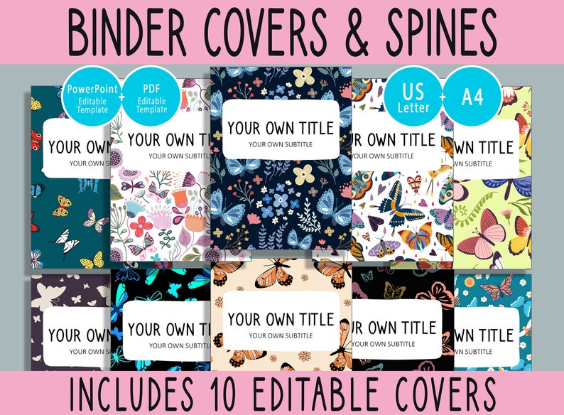 10 Editable Cute Butterfly Binder Covers Includes 1 - Etsy