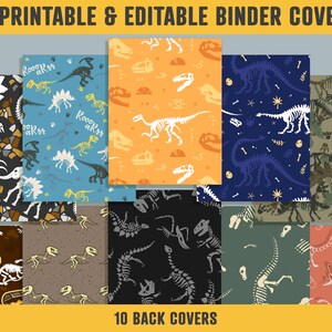 Dinosaur Skeleton Binder Cover, 10 Printable/editable Binder Covers ...