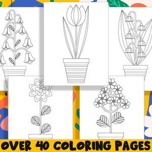 Summer Flowers in Pots Coloring Book, 40 Printable Flower Coloring ...