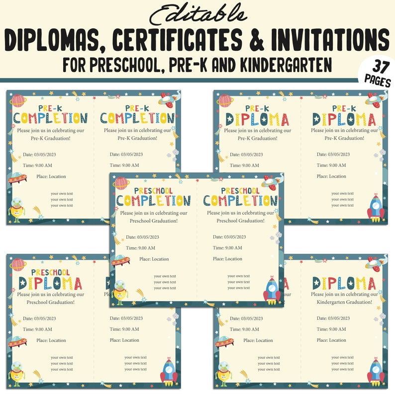 Kindergarten Certificates End of the Year, Preschool, Pre K, Diplomas ...