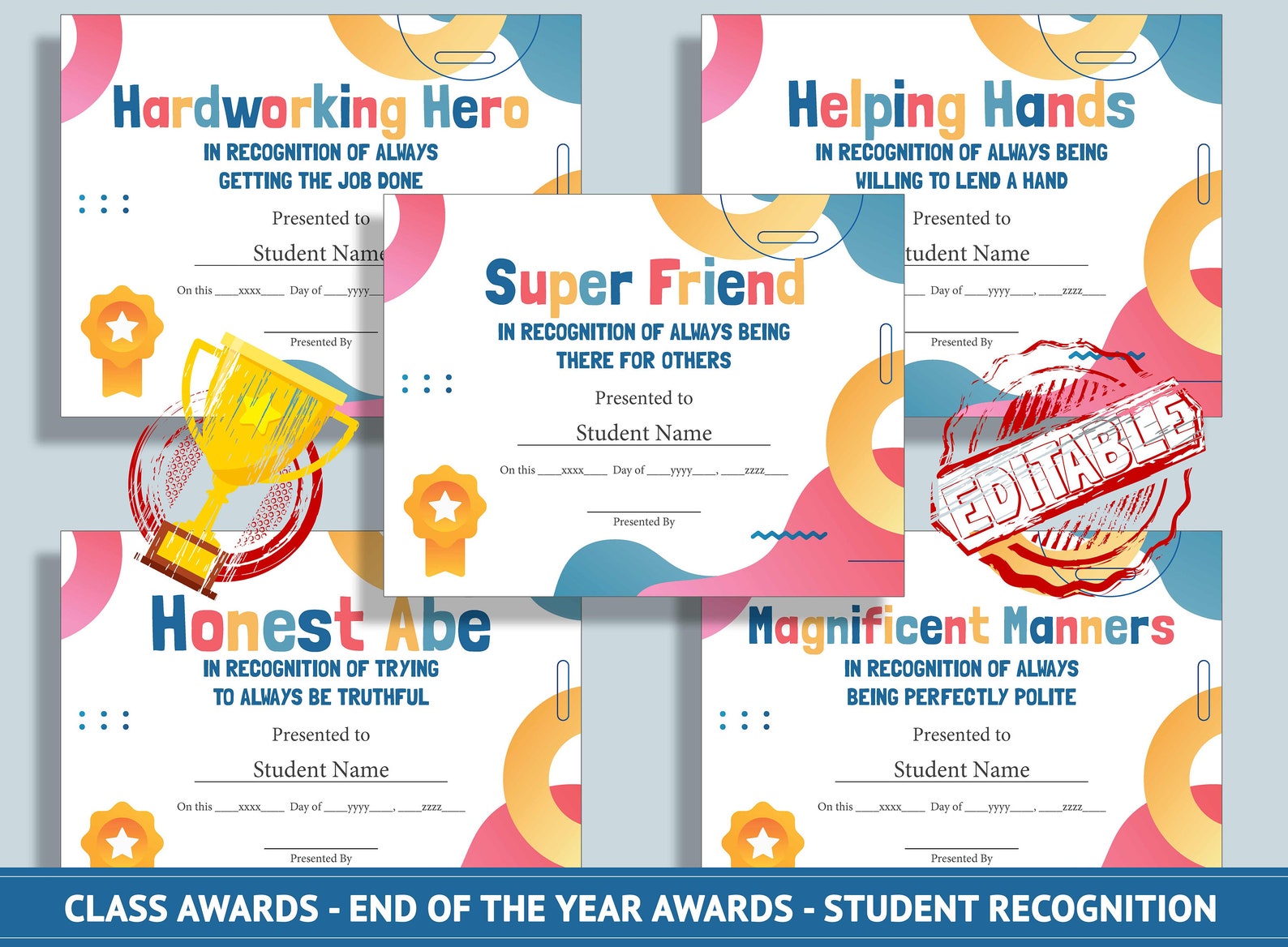 Editable Class Awards End of the Year Awards Student Recognition, PDF ...