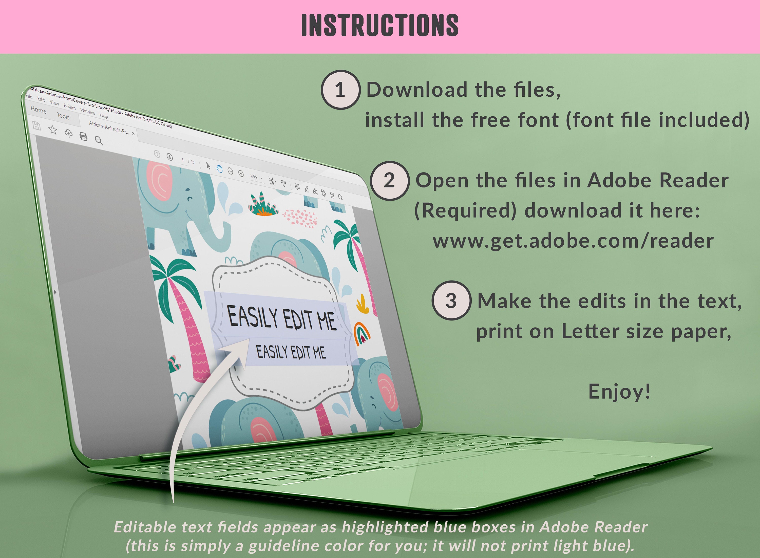 African Animals Binder Cover, 10 Printable & Editable Covers + Spines ...