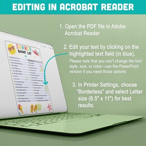 Summer Bucket List Templates for Kids, Editable PDF and Powerpoint, Pre ...
