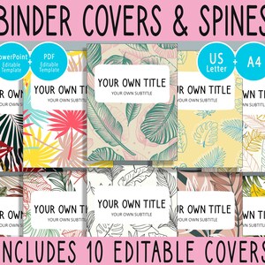10 Editable Tropical Leaves Binder Covers, Includes 1", 1.5", 2" Spines ...