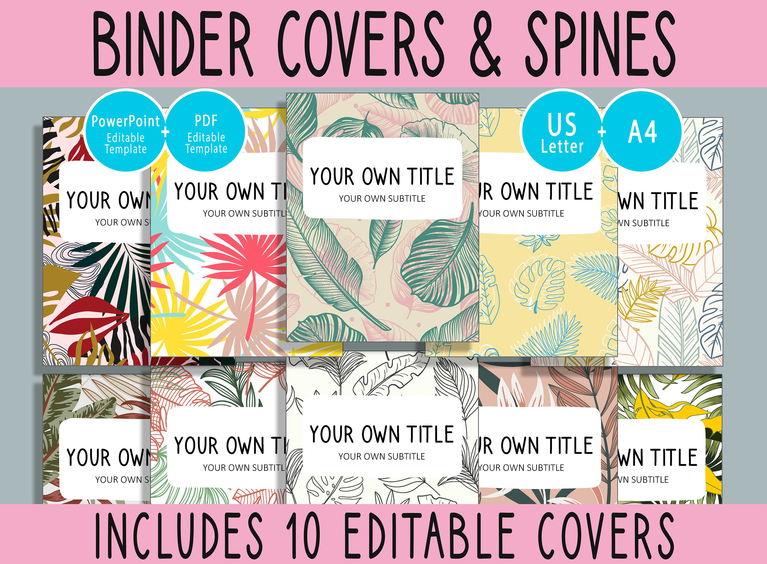10 Editable Tropical Leaves Binder Covers Includes 1 - Etsy