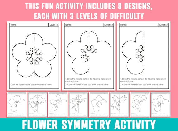 Flower Symmetry Worksheet Sakura Flower Theme Lines of | Etsy