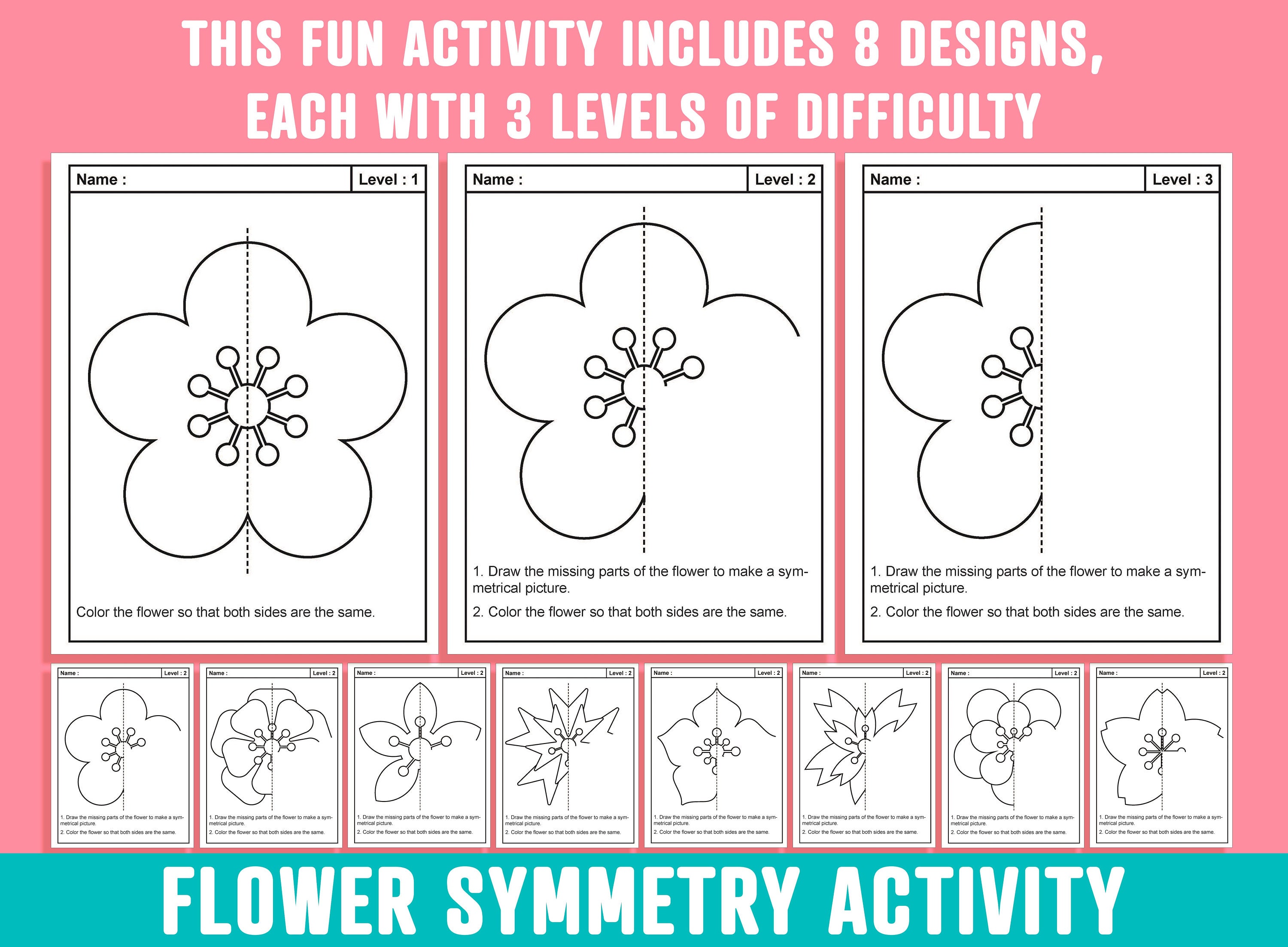 Flower Symmetry Worksheet, Sakura Flower Theme Lines of Symmetry ...