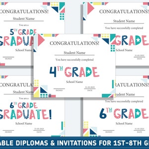 Editable 2nd Grade Diploma, 1st to 8th Grade Diploma, Certificate of ...