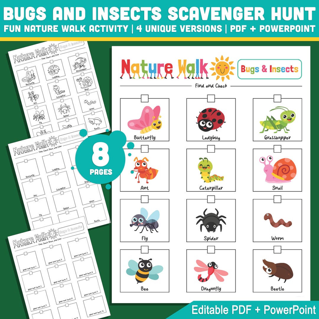 Bugs and Insects Scavenger Hunt for Kids, Fun Outdoor Summer Nature ...