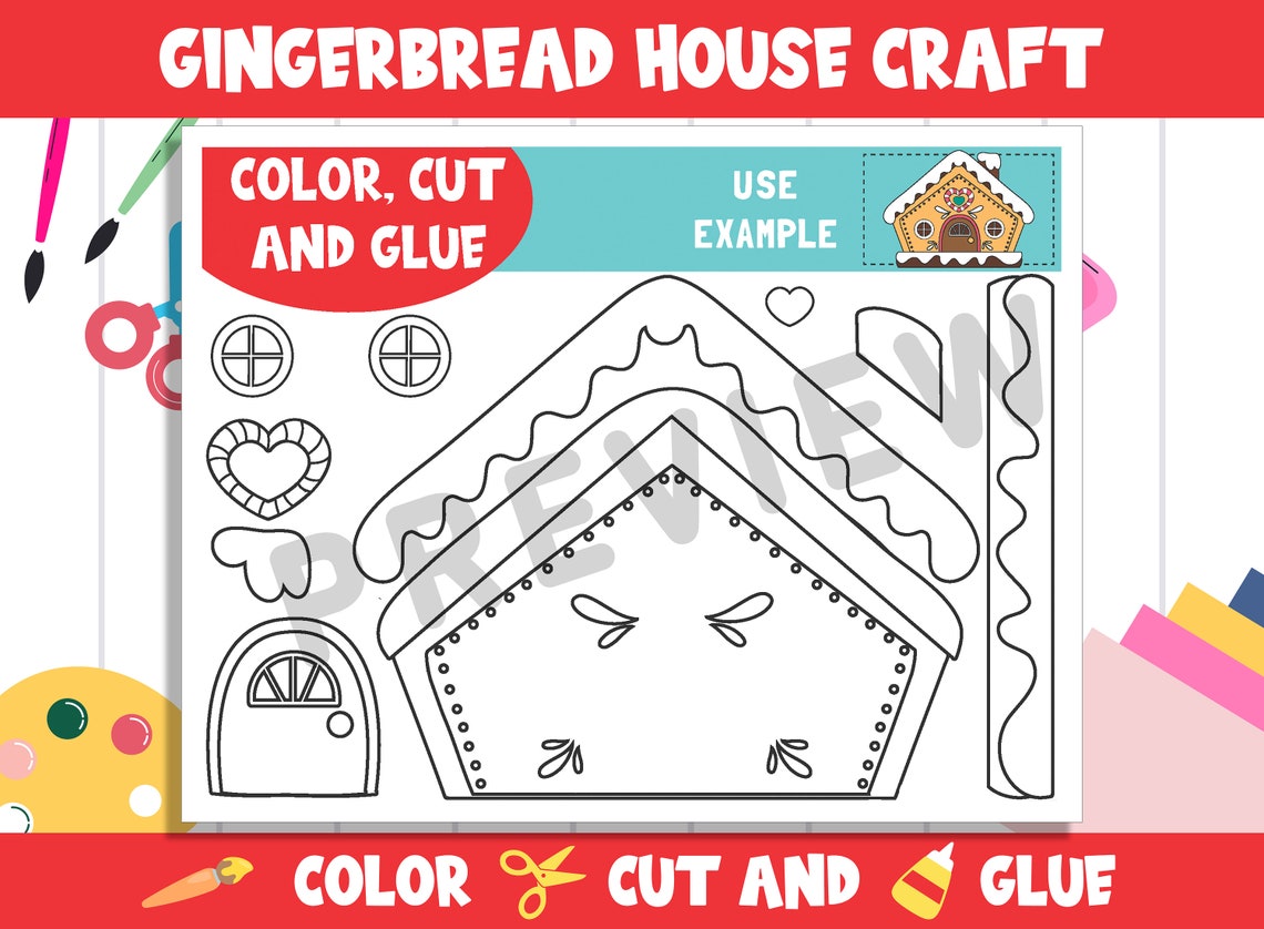 Gingerbread House Craft Activity - Color, Cut, and Glue for Prek to 2nd ...