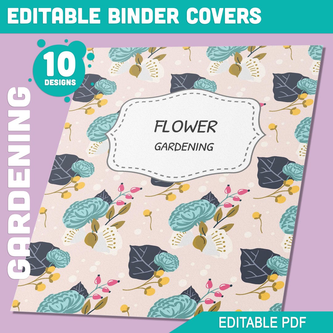 Flower Binder Cover, 10 Printable & Editable Binder Covers + Spines ...