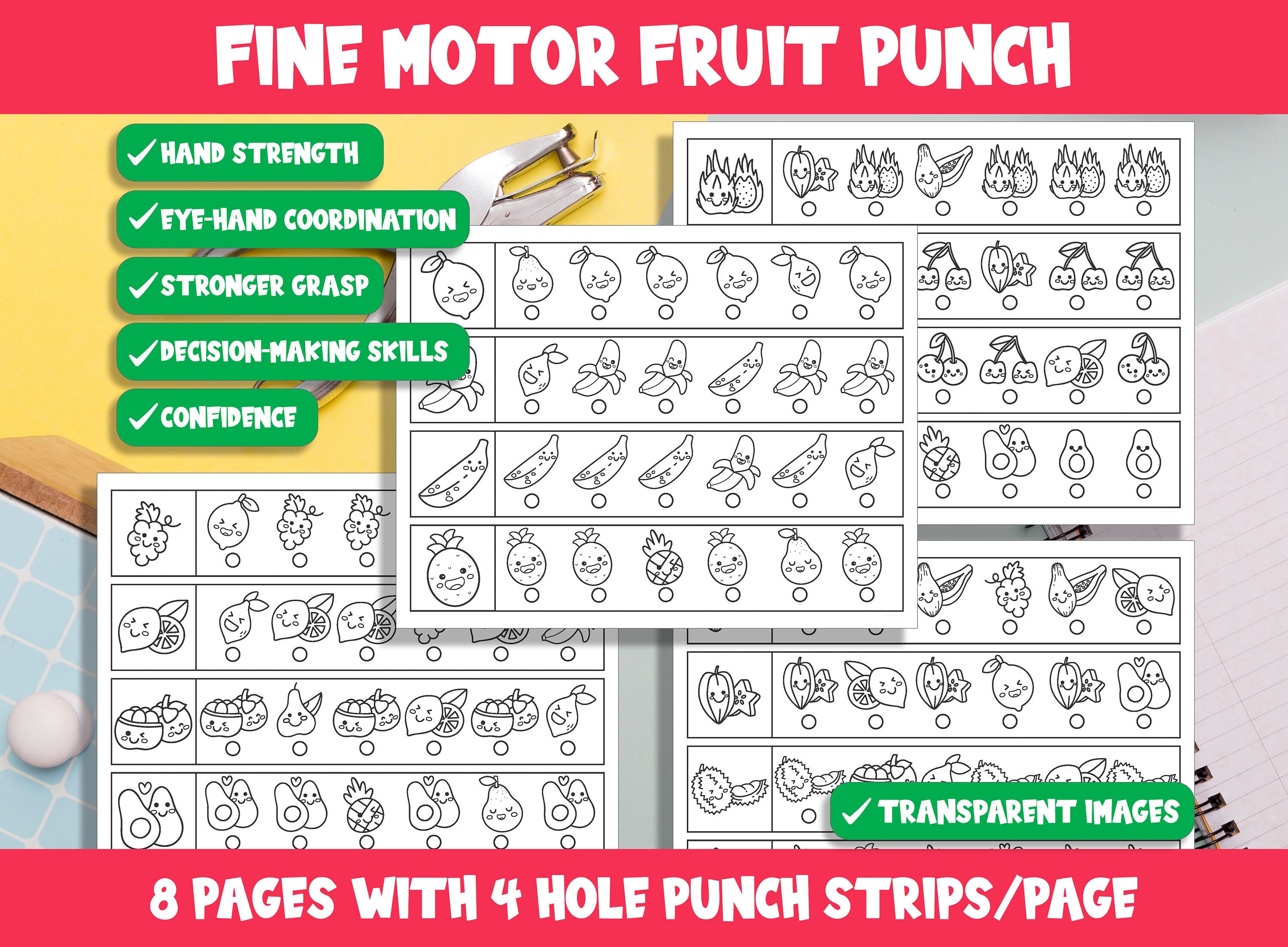 Fine Motor Fruit Punch, Kids Hole Punch Activities for Task Boxes ...