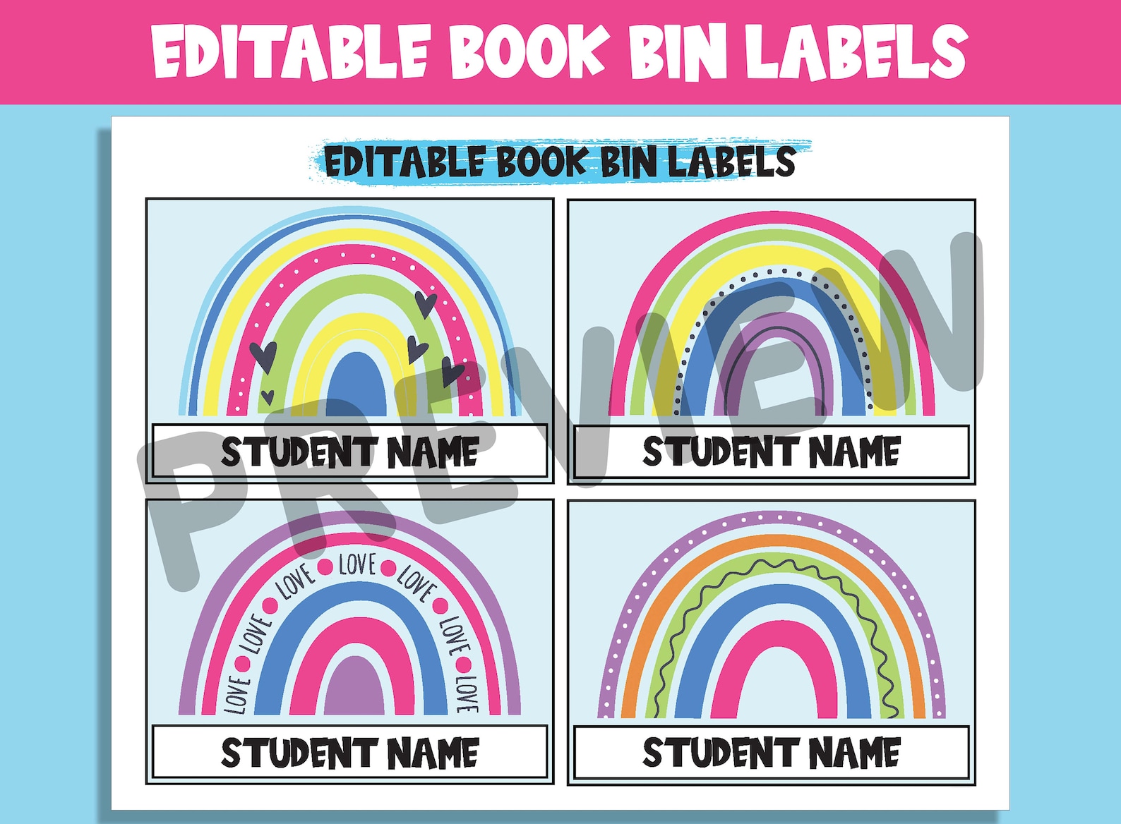 Editable Rainbow Book Bin Labels: 16 Customizable Designs for Perfect ...