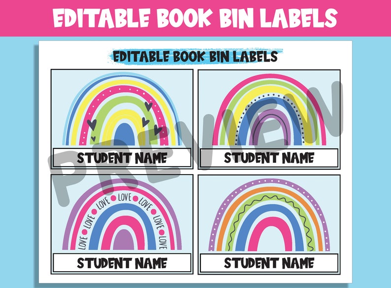 Editable Rainbow Book Bin Labels: 16 Customizable Designs for Perfect ...