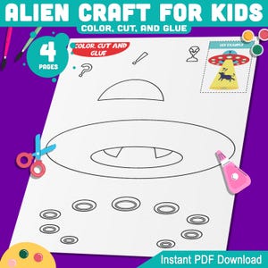 Alien Craft for Kids: Printable 4-page Color, Cut and Glue Activity PDF ...