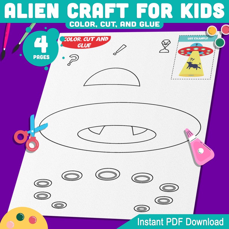 Alien Craft for Kids: Printable 4-page Color, Cut and Glue Activity PDF ...