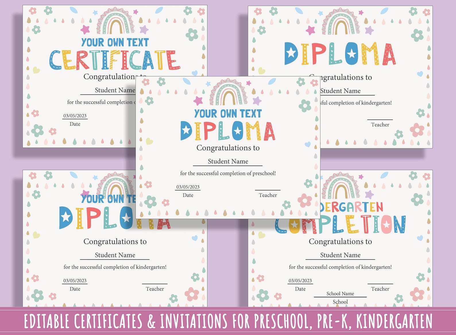 Diploma, Certificate, and Invitation Templates for Kindergarten and ...