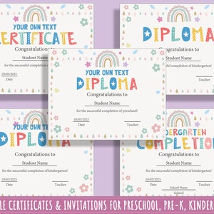 Diploma, Certificate, and Invitation Templates for Kindergarten and ...