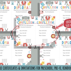 Kindergarten and Preschool Diploma, Certificate, and Invitation ...