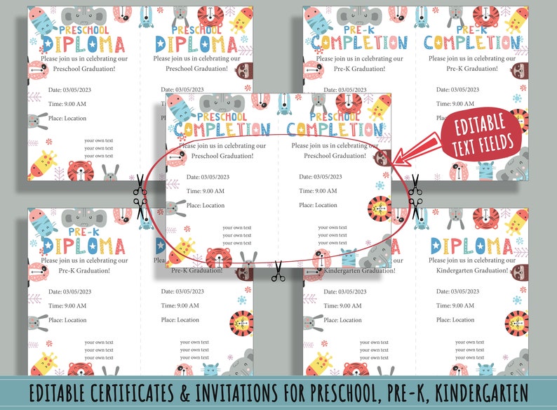 Kindergarten and Preschool Diploma, Certificate, and Invitation ...